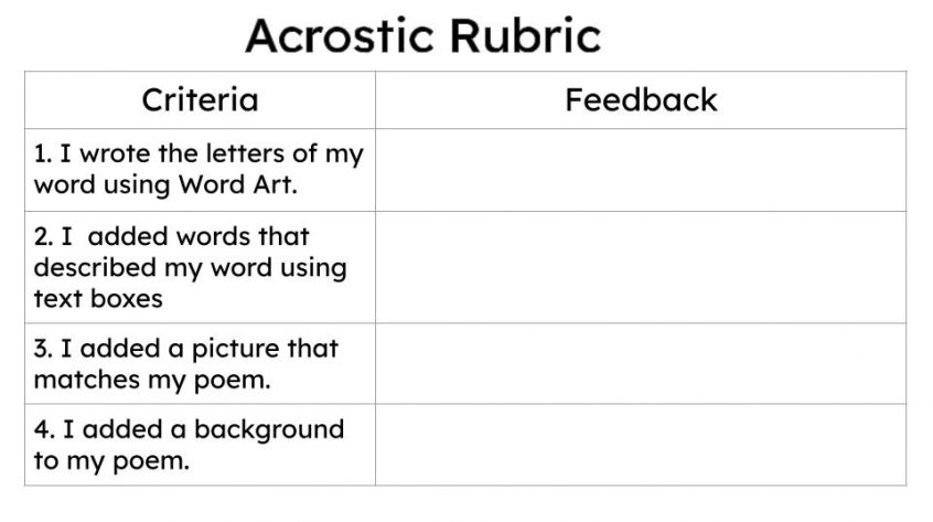 Acrostic Rubric (1) - Teach Better