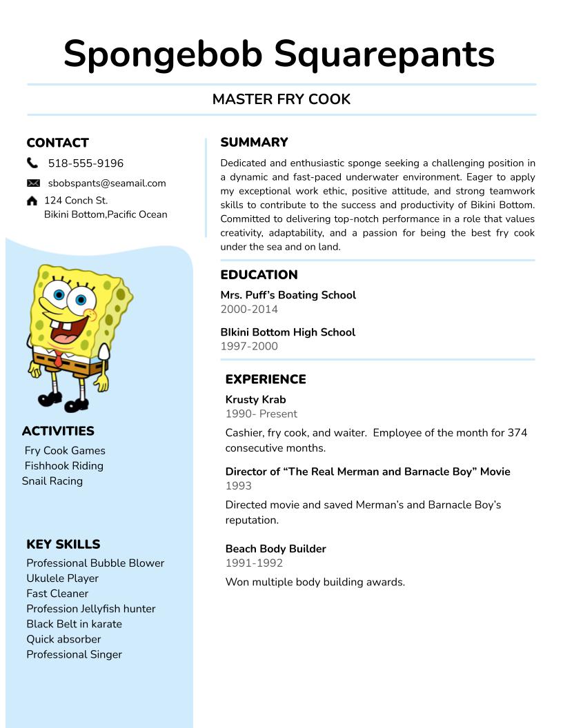 Spongebob's Resume - Teach Better